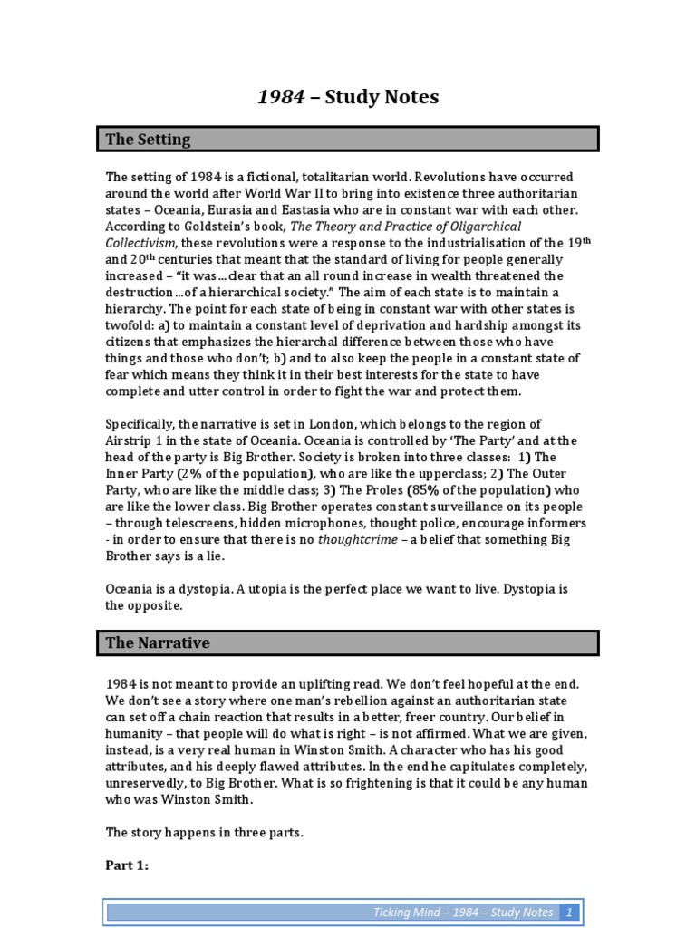 1984 Study Notes: Setting and Themes | PDF | Social Science