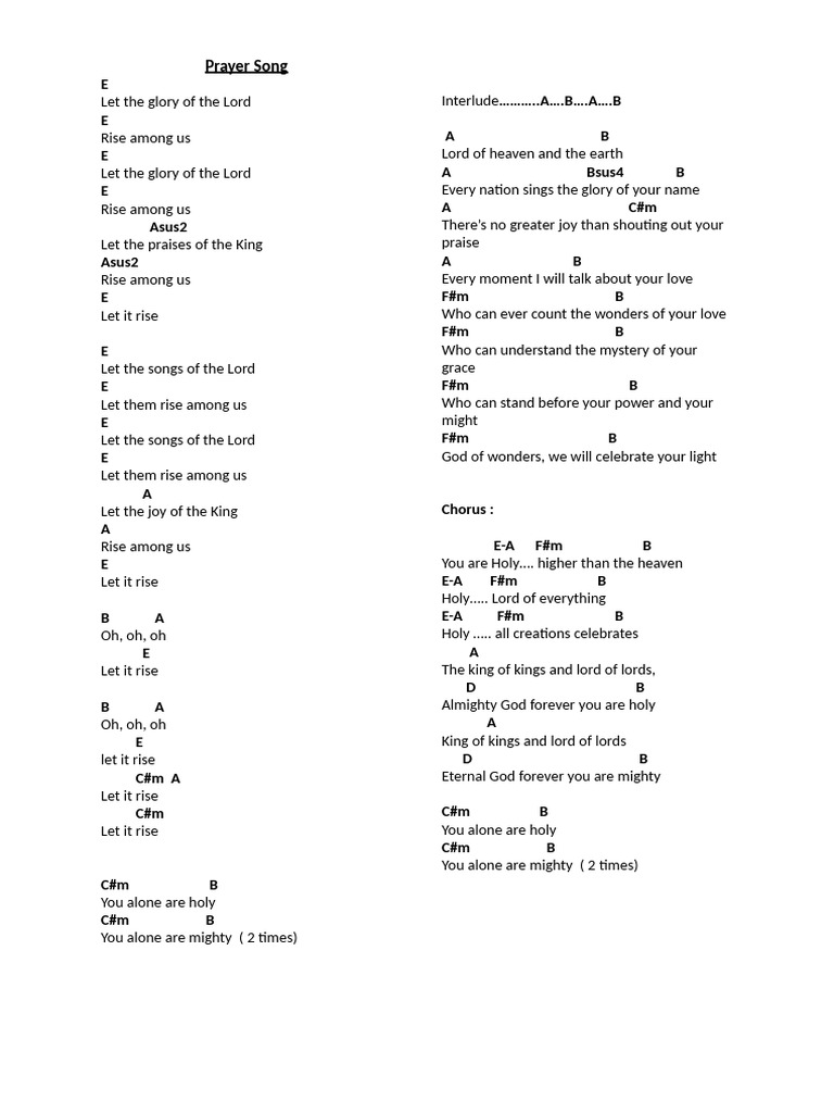Prayer Song With Chords-1 | PDF | Glory (Religion) | Systematic Theology