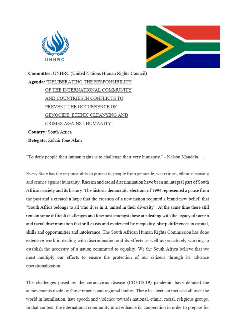 (Example) Position Paper - UNHRC - Zuhair Ibne Alam - Delegate of South ...