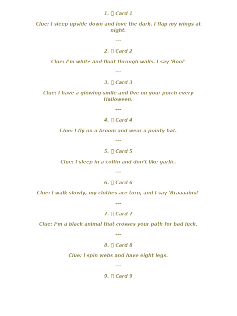 Halloween What Am I Game Cards | PDF