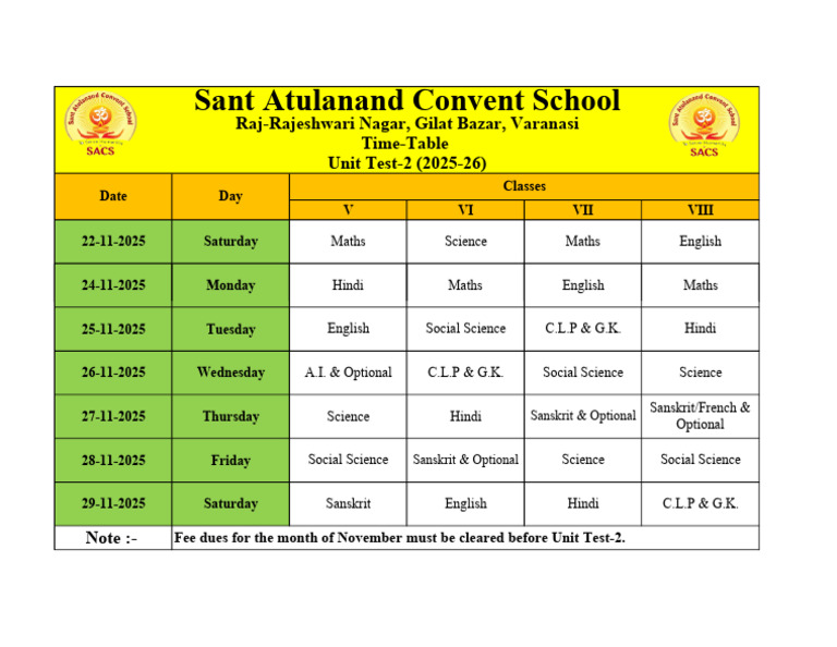 Time Table UT-II Class V To VIII 2025-26 | PDF