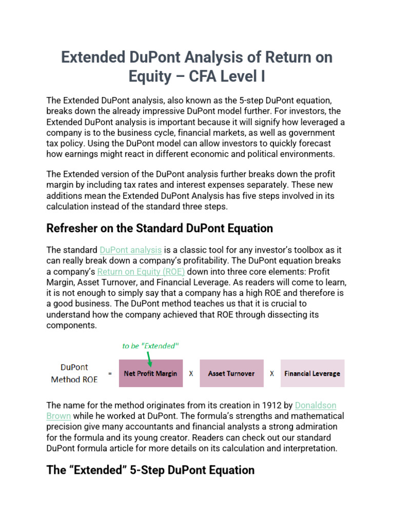 Extended DuPont Analysis of Return on Equity | PDF | Interest | Taxes