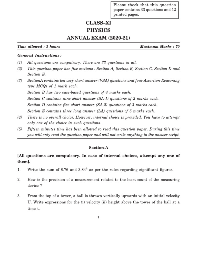 Physics Practice Paper-3 | PDF