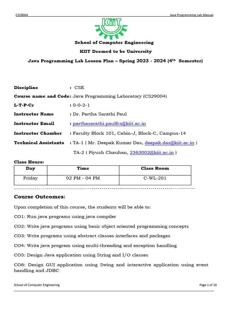 OOPJ Lab Lesson Plan | PDF | Method (Computer Programming) | Class (Computer Programming)