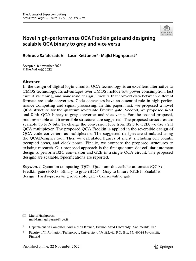 Novel High-Performance QCA Fredkin Gate and Design | PDF | Computer ...