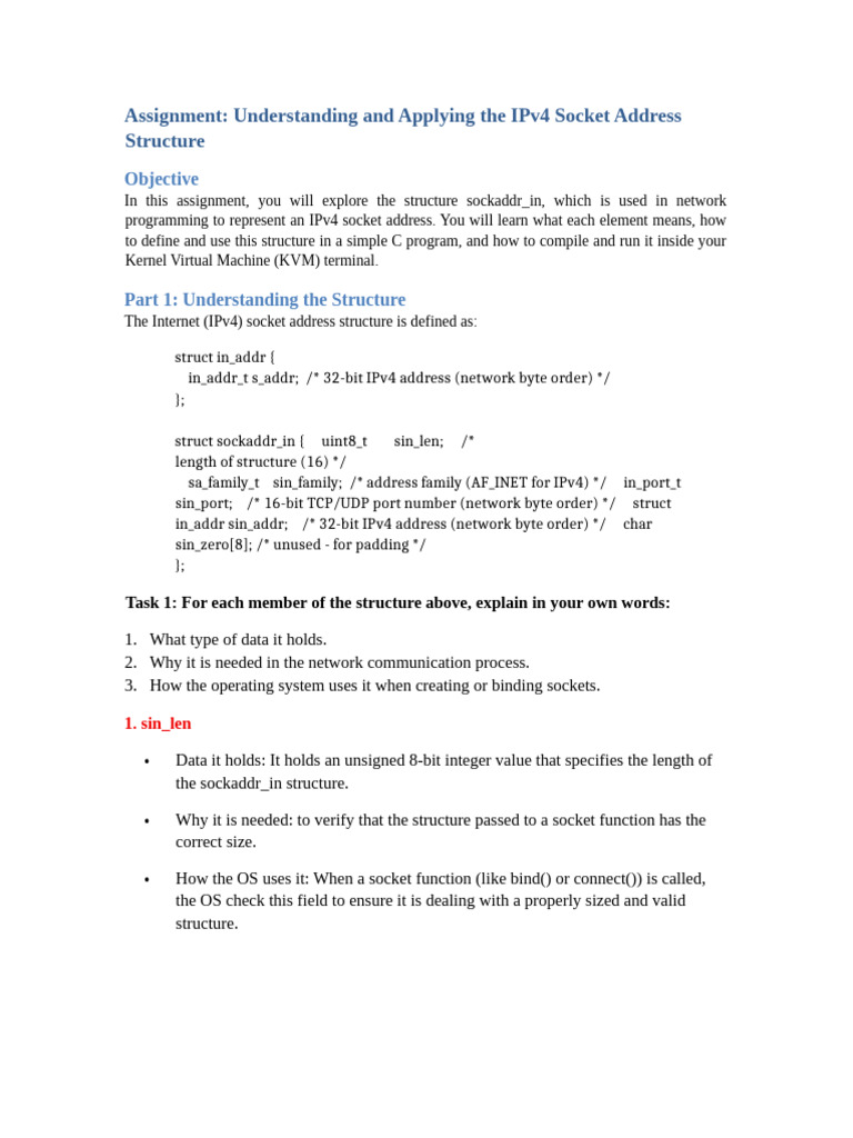 Assignment#3 IPv4 Socket Structure Assignment | PDF | Port (Computer ...