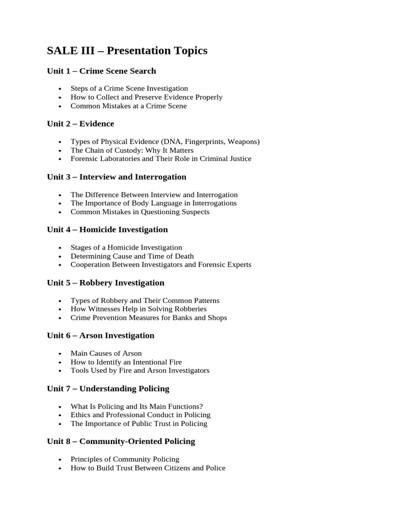 SALE III - Presentation Topics | PDF