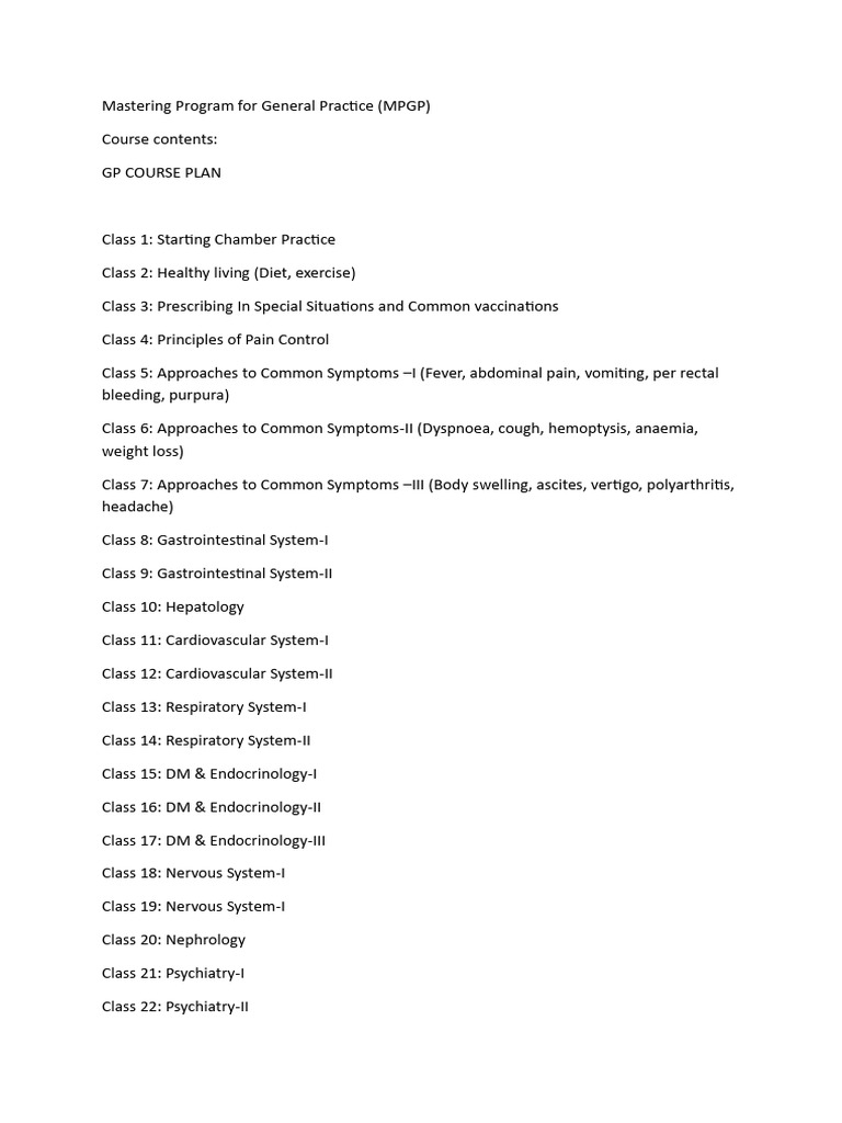 Mastering Program for General Practice (MPGP) - Routine | PDF