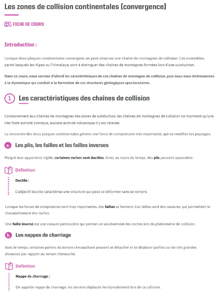 7 - Les Zones de Collision Continentales (Convergence) | PDF