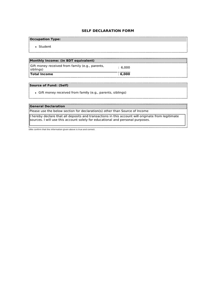 Student Self Declaration Form | PDF