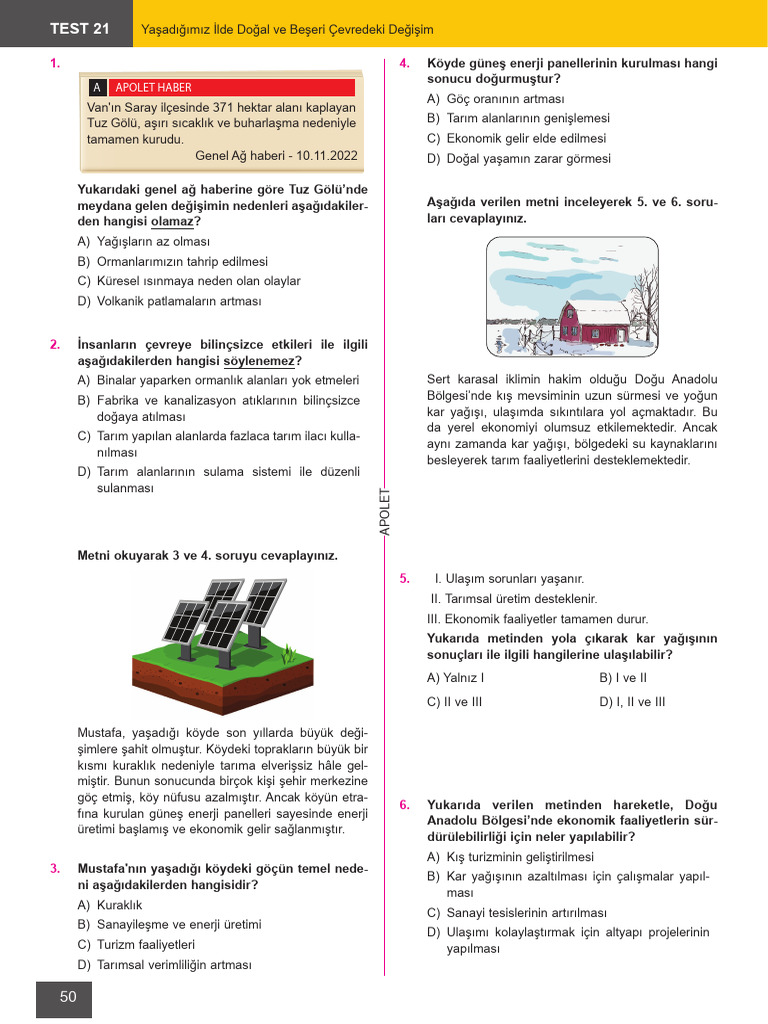 Apolet 5.sinif Sosyalbi̇lgi̇ler Test 21-23 | PDF