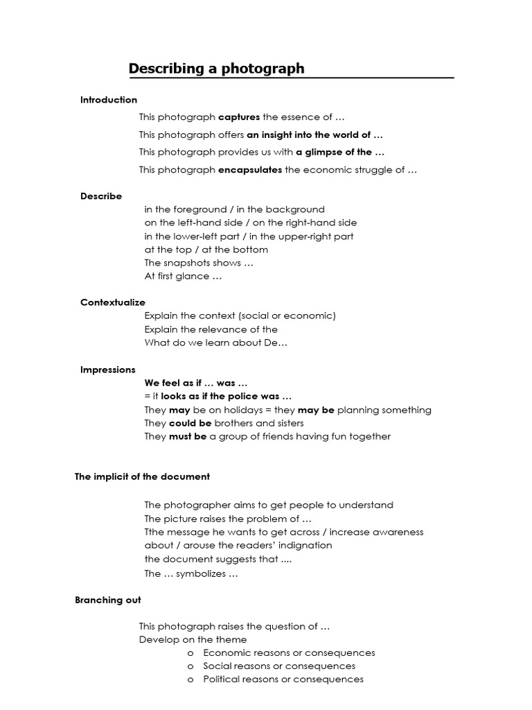 How To Describe A Photograph | PDF