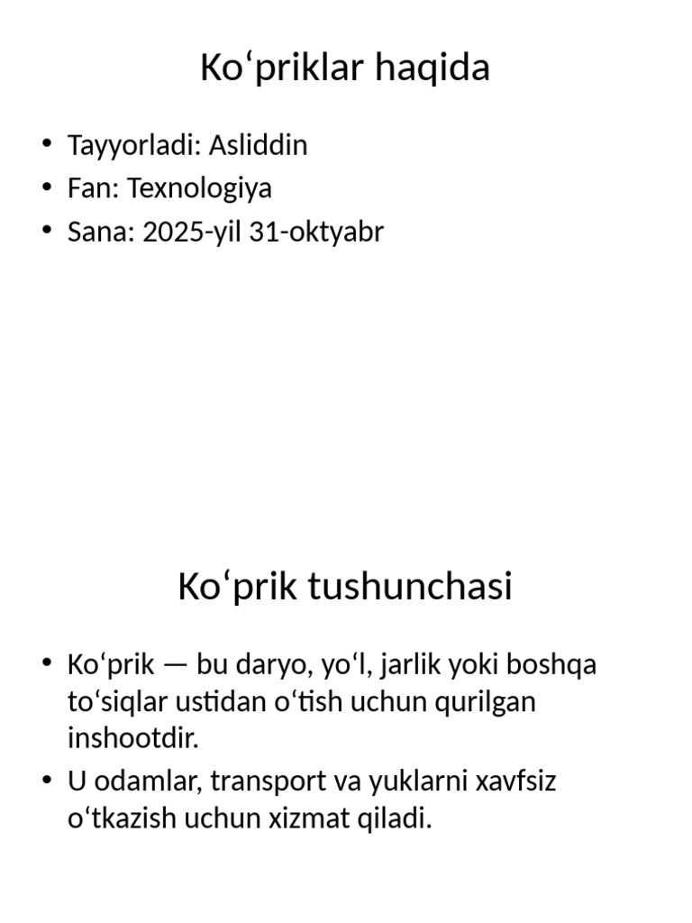 Ko Priklar Haqida Slayd | PDF