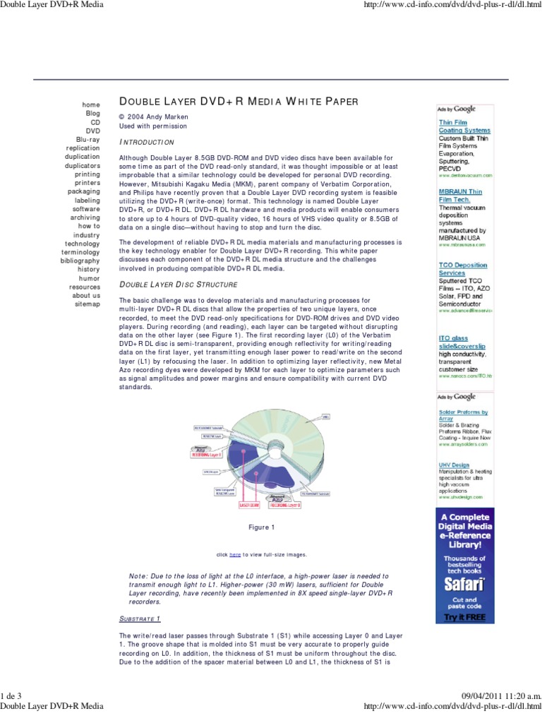 Double Layer DVD+R Media | PDF | Dvd | Compact Disc