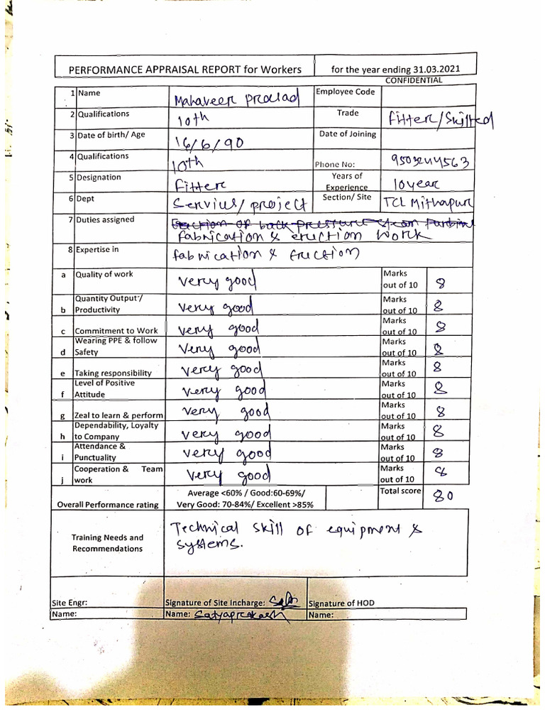 Workers Performance Appraisal Report | PDF