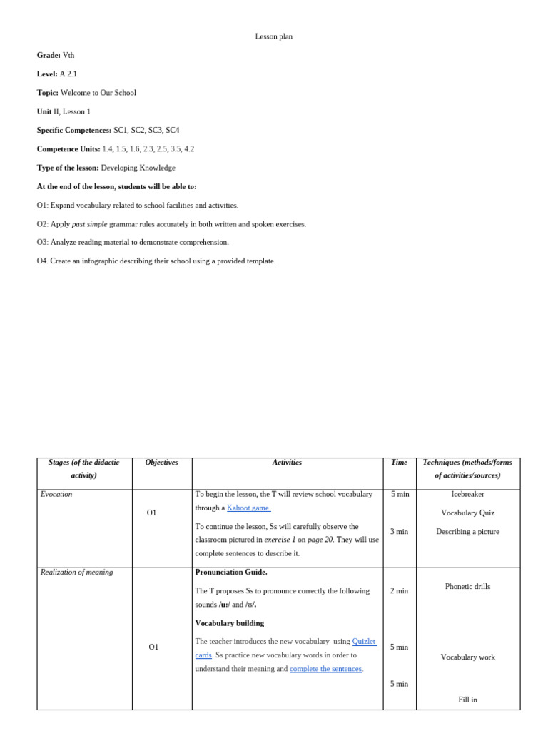 Welcome to Our School Lesson Plan | PDF | Vocabulary | Reading ...