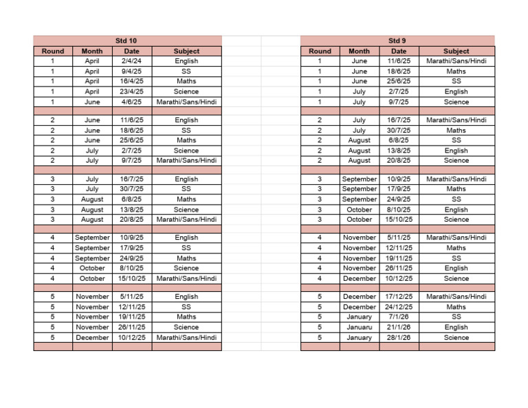 WT Schedule 9-10 Section 2025-26-1 | PDF