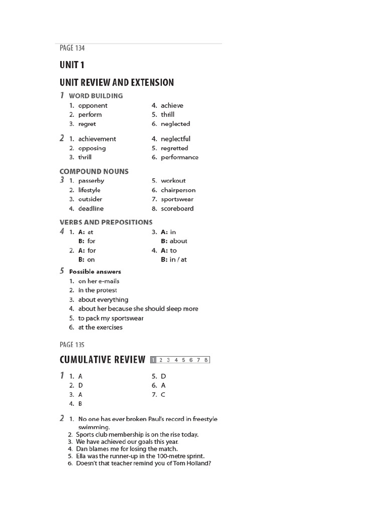 Grammar and Vocabulary Keys | PDF