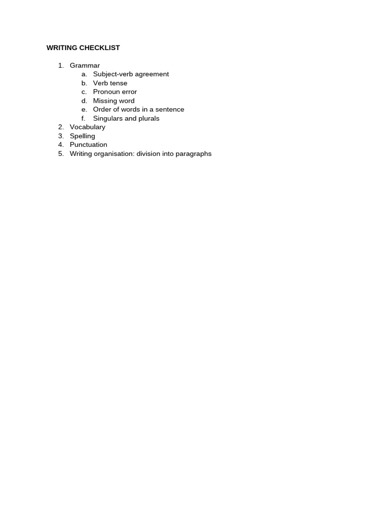 Essential Writing Checklist Guide | PDF