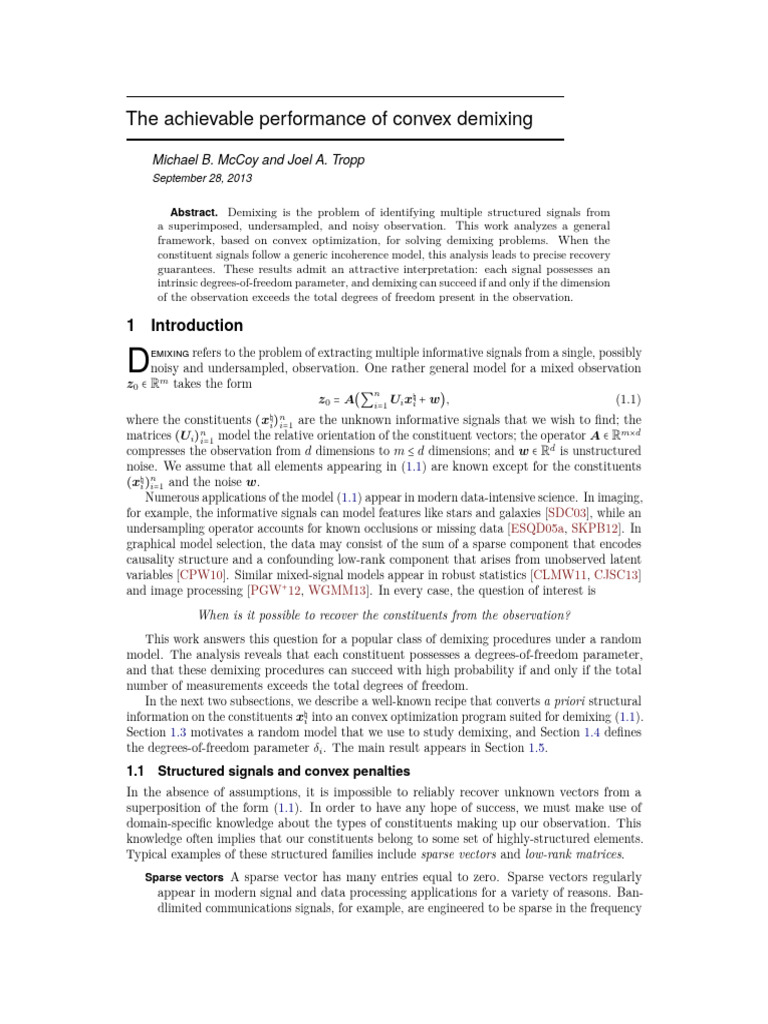 The Achievable Performance of Convex | PDF | Matrix (Mathematics ...