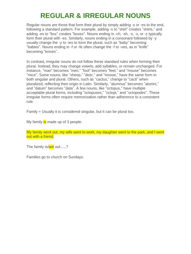 Regular & Irregular Nouns | PDF