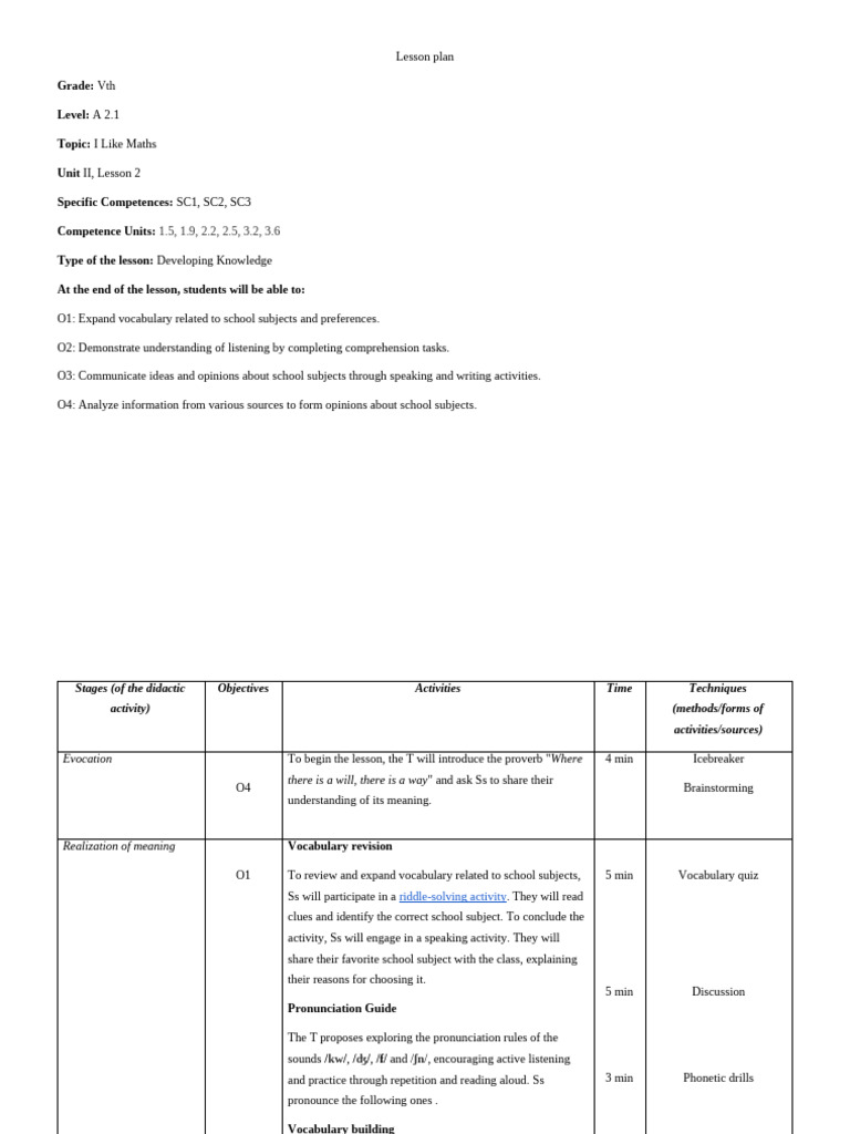 UNIT II - Lesson 2 - I Like Maths | PDF | Vocabulary | Reading ...