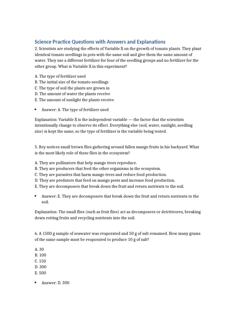 Science Practice Questions Answers | PDF | Water | Plants