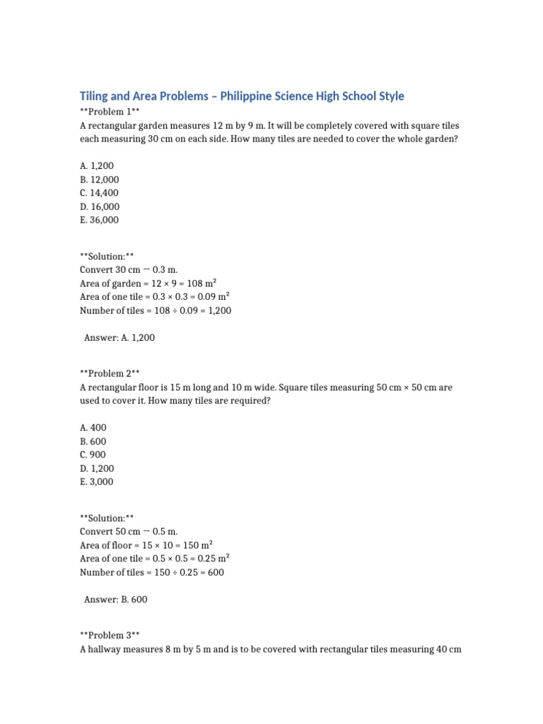 PSHS Tiling and Area Problems | PDF