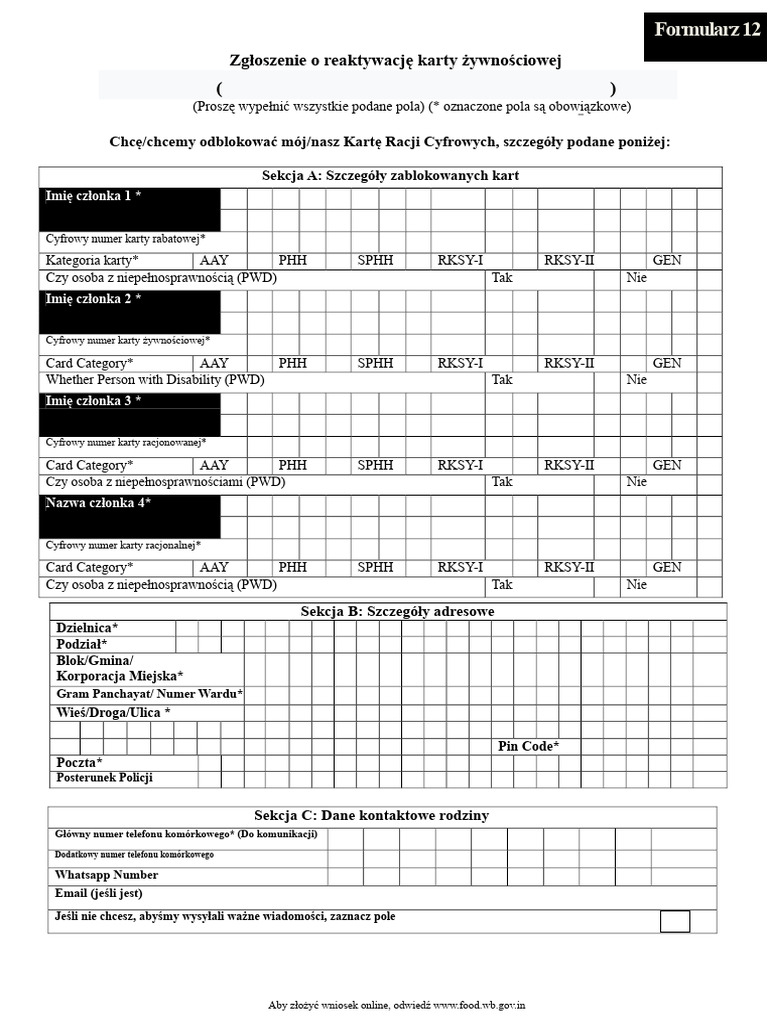 Formularz 12 (Formularz Reaktywacji DRC) | PDF