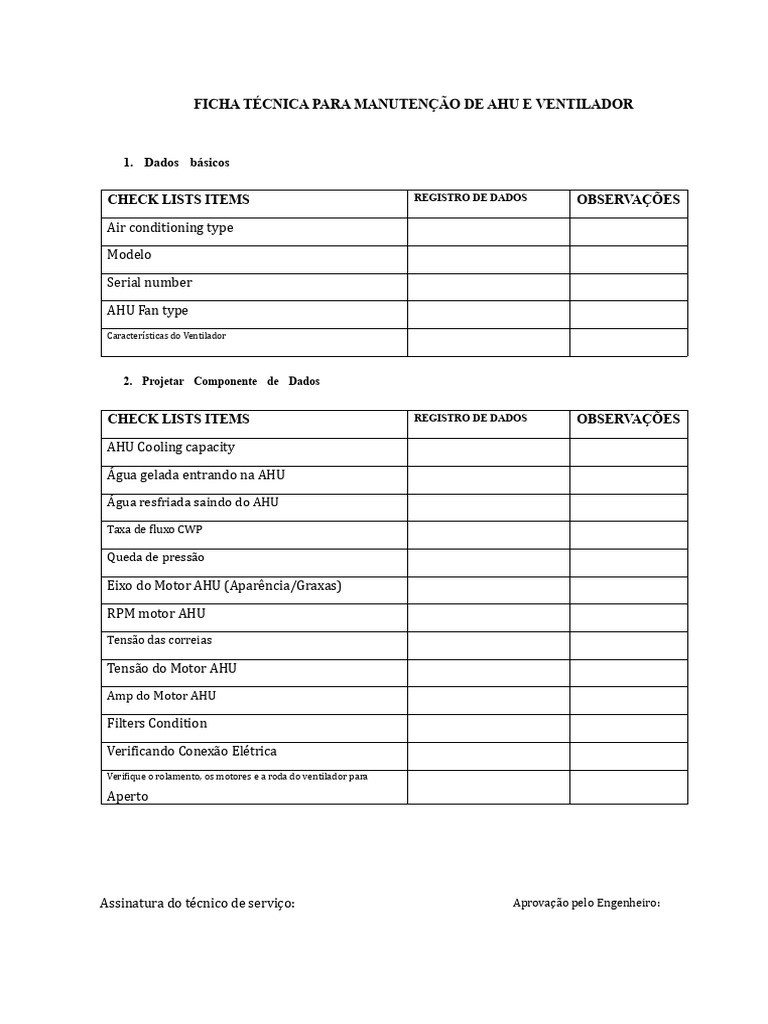 Manutenção de AHU e Ventiladores: Checklist | PDF
