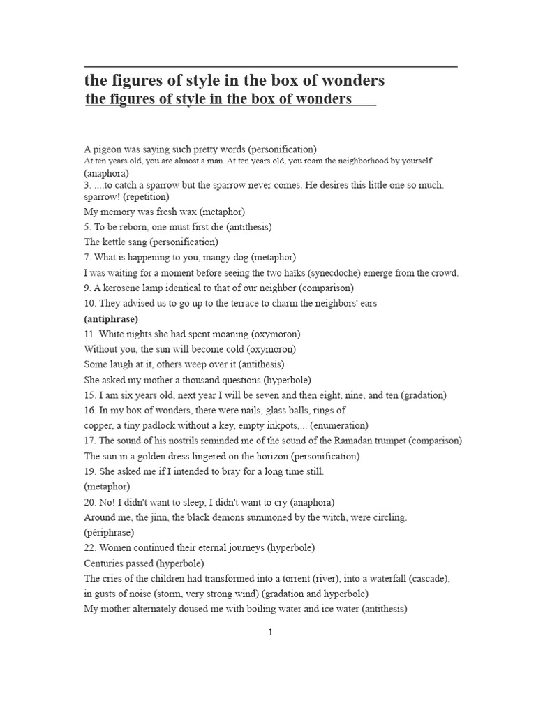 Figures of Speech in "Box of Wonders" | PDF