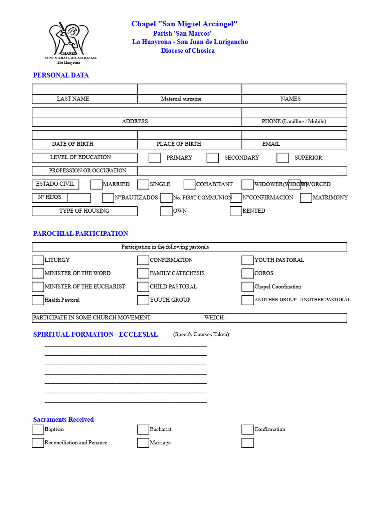 San Miguel Arcángel Chapel Registration Form | PDF | Confirmation ...