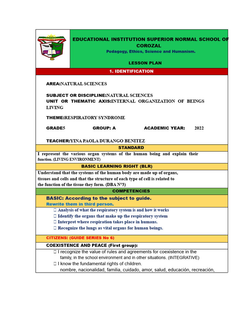 Lesson Plan Respiratory System | PDF | Knowledge | Interpersonal ...