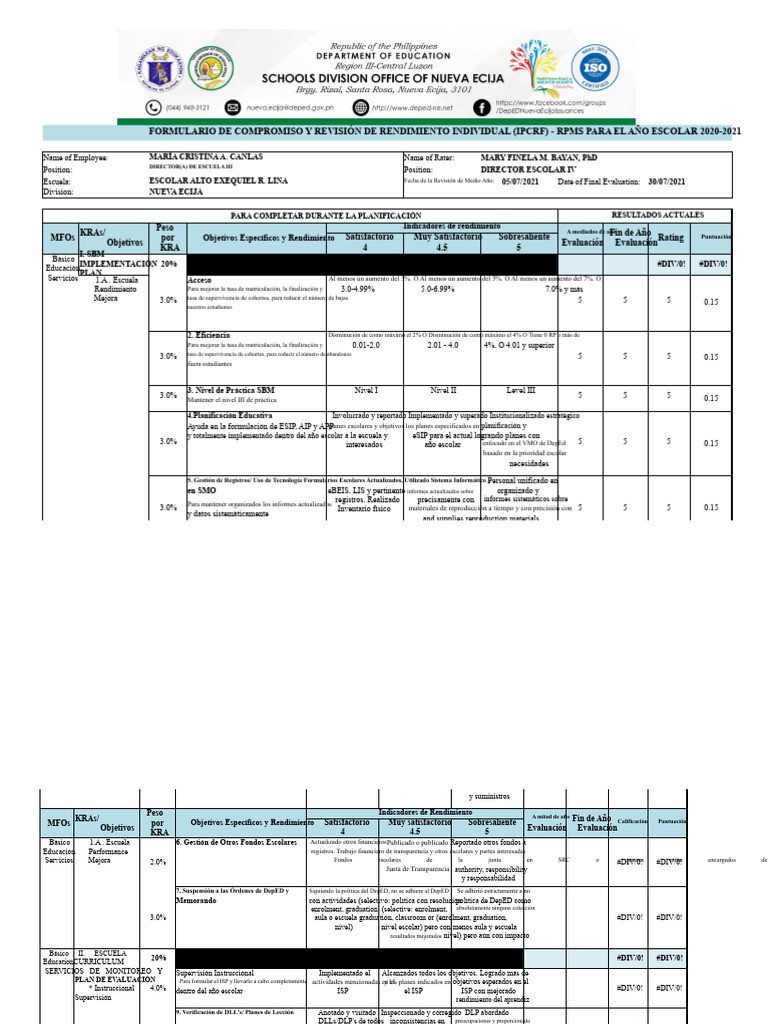Plantilla Del Director de Ipcrf 2020 2021 | PDF | Enseñando | Plan de estudios