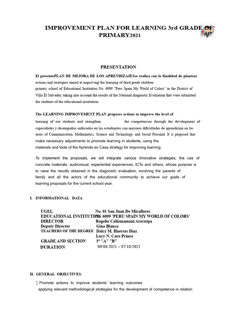 3rd Grade Learning Improvement Plan | PDF | Experiment | Knowledge