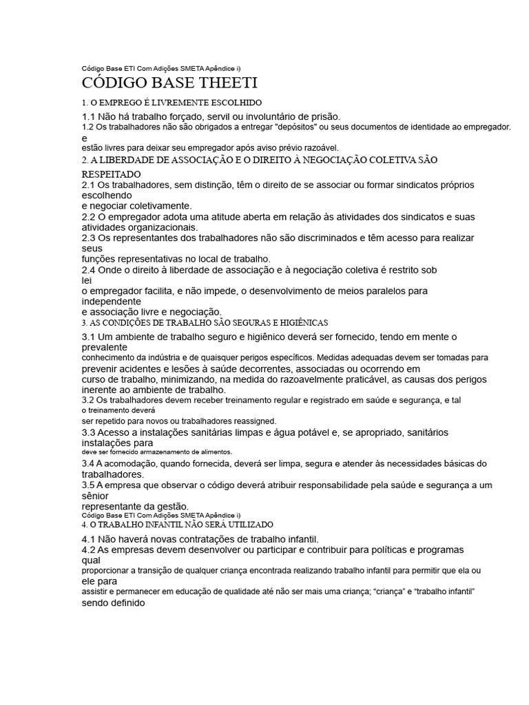 Código Base ETI Com Adições Do Apêndice SMETA | PDF | Emprego | Salário