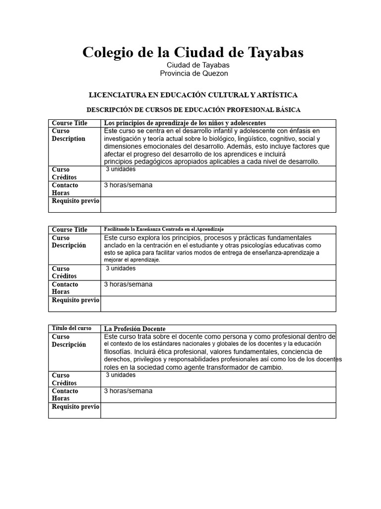 BCAEd - Descripción Del Curso | PDF | Evaluación | Enseñando