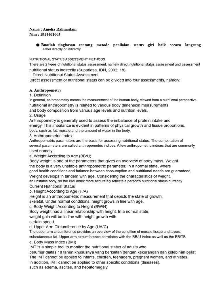 Nutritional Status Assessment Methods | PDF | Body Mass Index ...