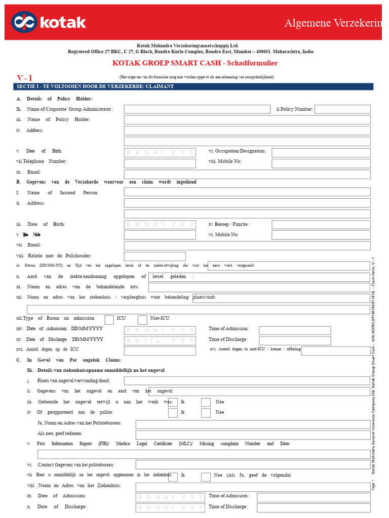 Kotak Groep Slimme Contant Claimformulier 01 | PDF