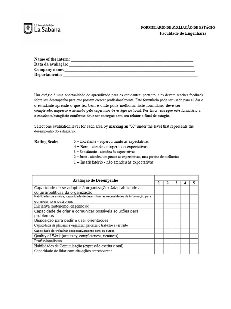 Formulário de Avaliação de Estágio | PDF