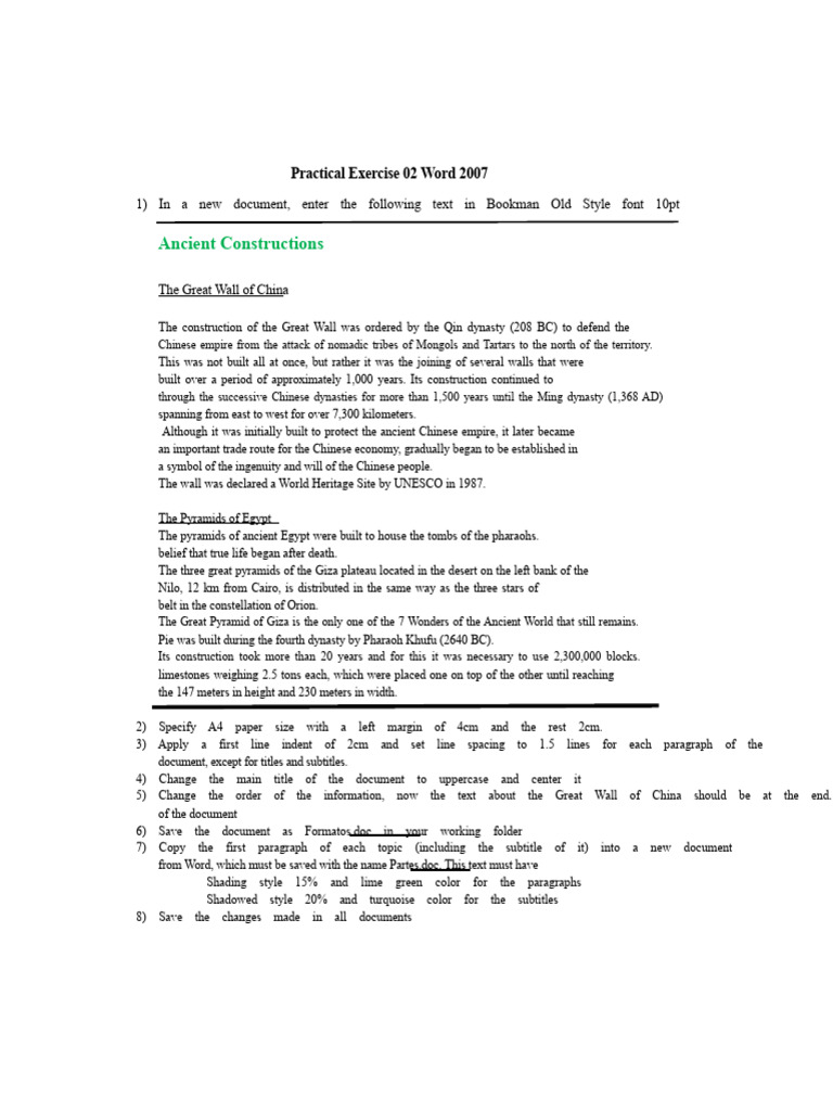 Word 2007 Practical Exercises Guide | PDF | Egyptian Pyramids