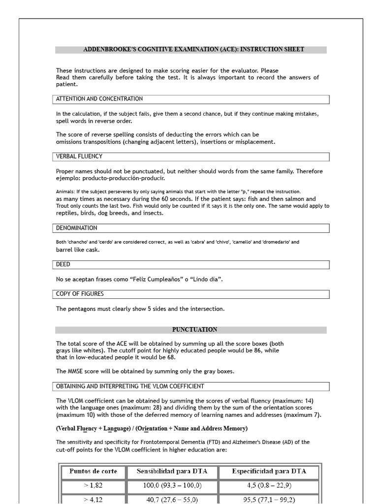 Instructions Sheet ACE-III | PDF