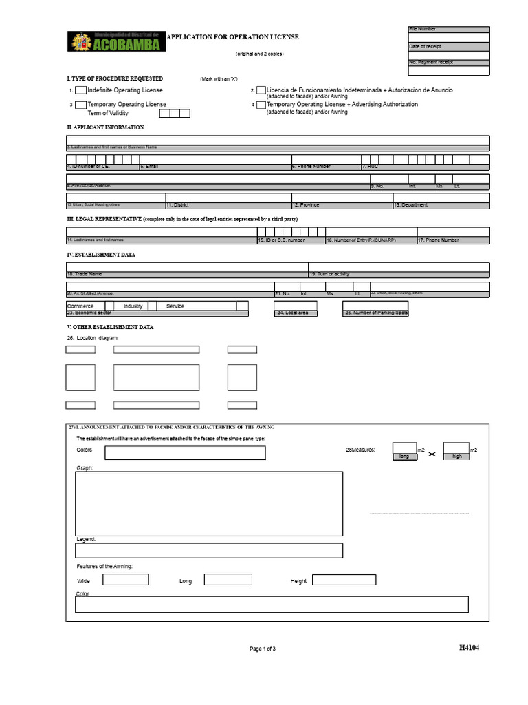 Operating License Application Form | PDF | License