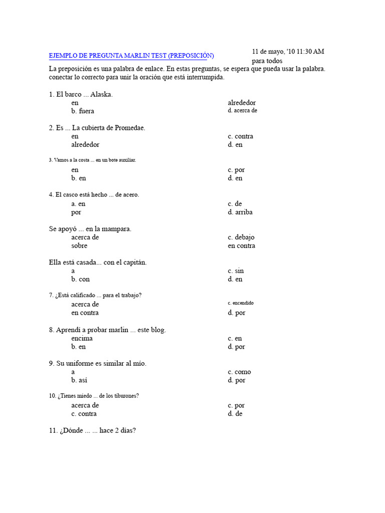 Ejemplos de Preguntas para Prueba Marlin | PDF | Hotel | Crucero