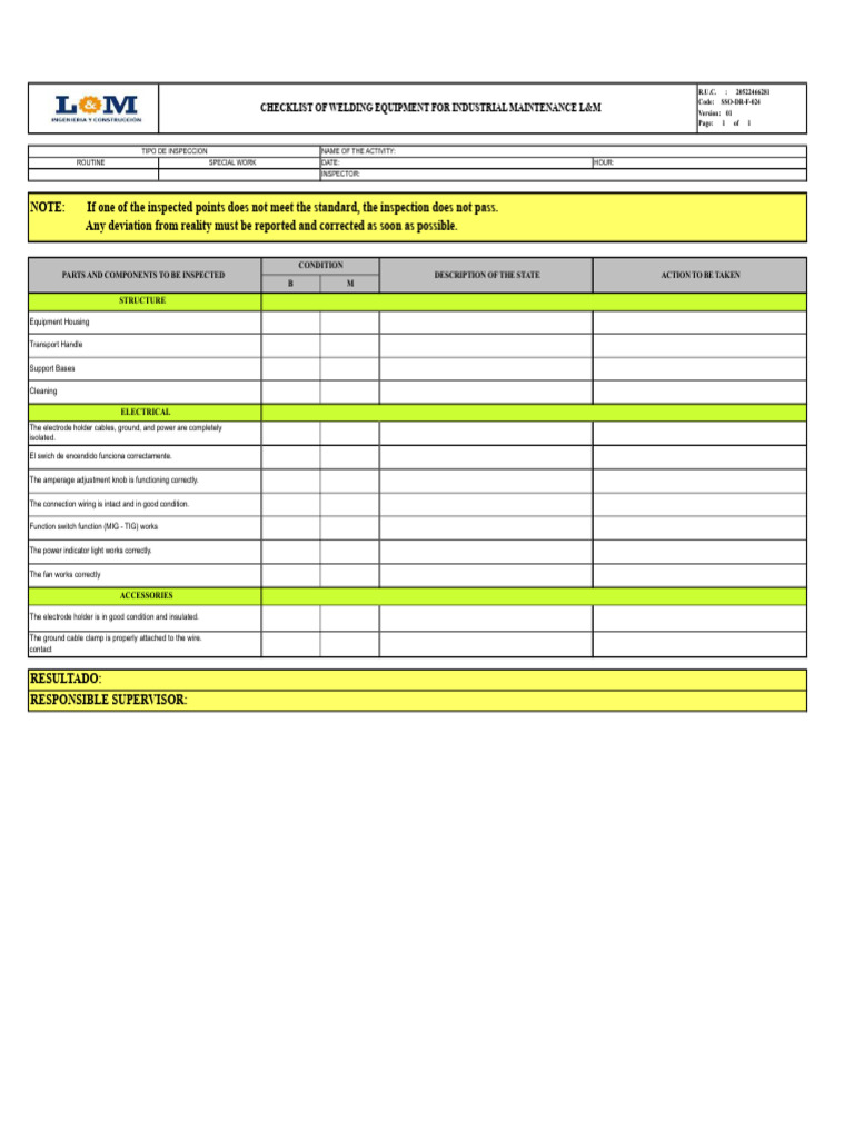 Check List Welding Machine | PDF