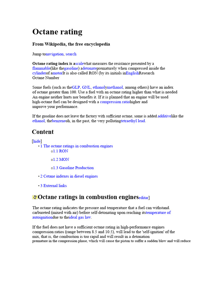 Octane rating | PDF | Gasoline | Fuels