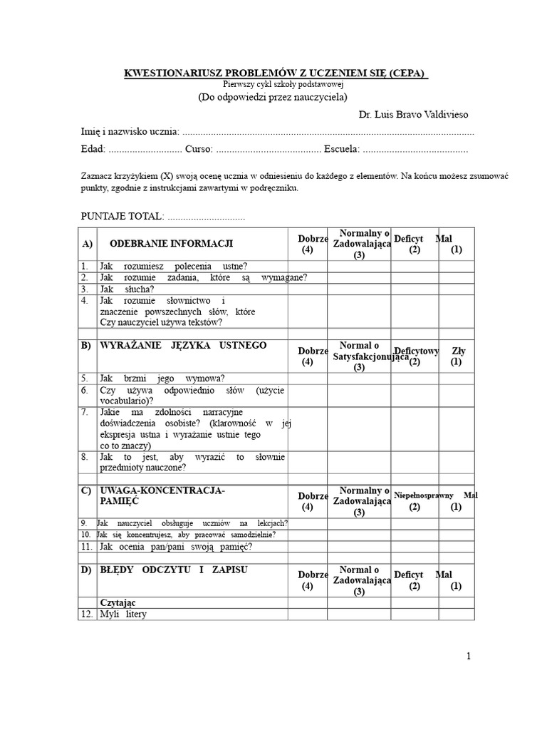 Kwestionariusz CEPA | PDF