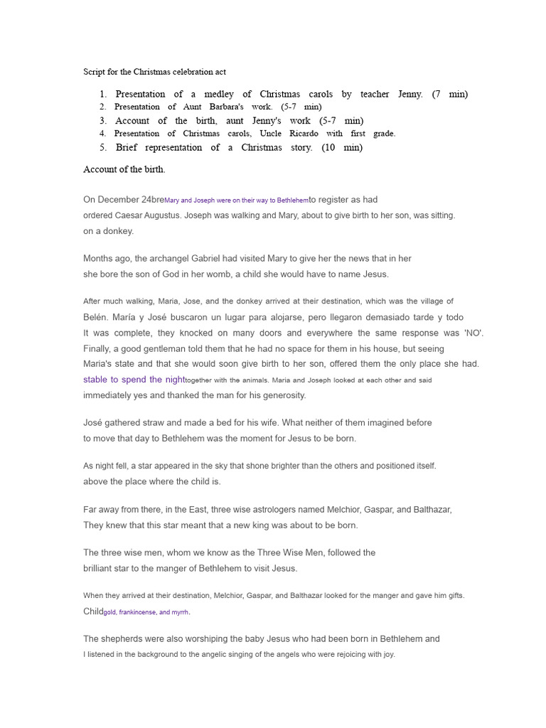 Christmas Celebration Script Outline | PDF