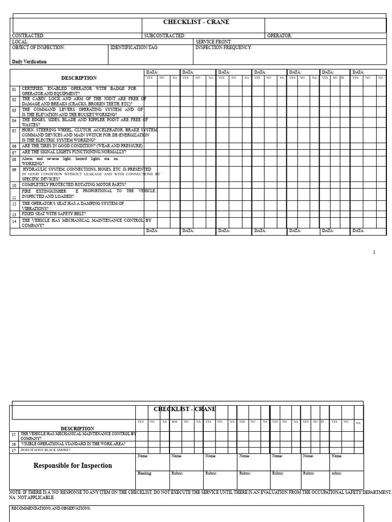 Bobcat Checklist | PDF | Crane (Machine) | Vehicles