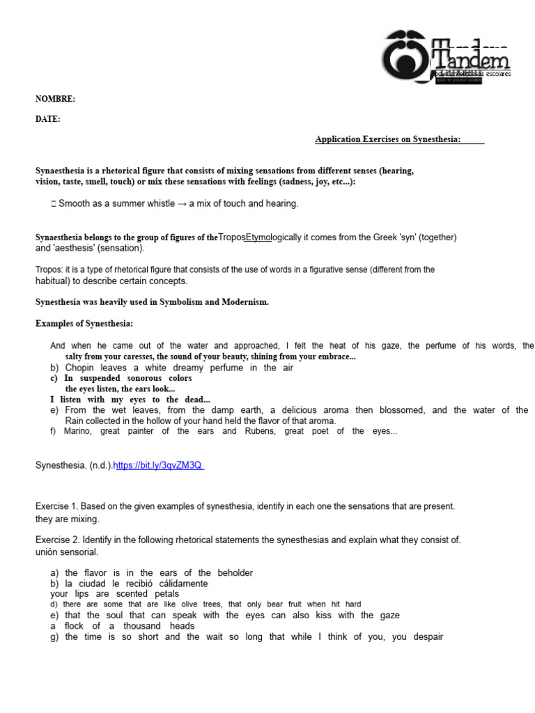 Synesthesia (exercises) | PDF